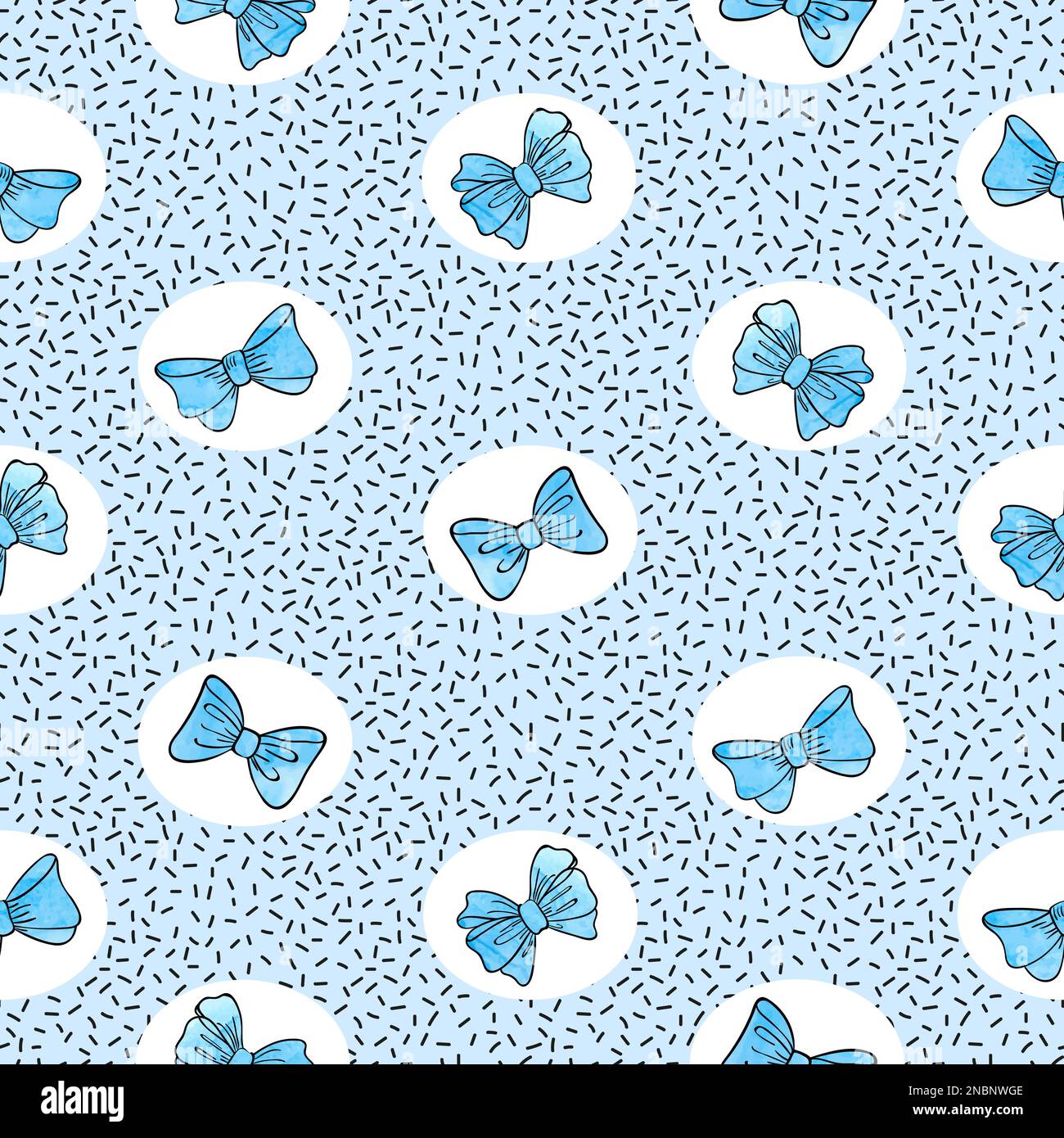 Seamless bow pattern. Vector blue background with hand drawn bows Stock ...