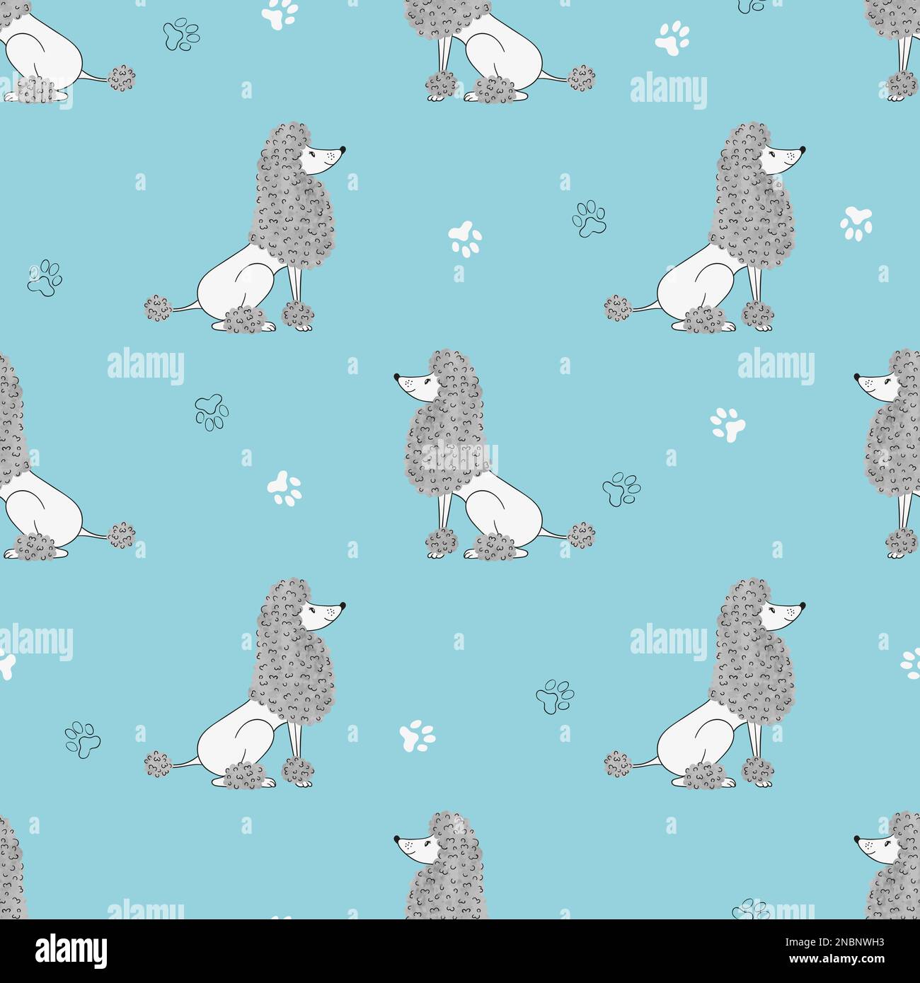 Seamless pattern with cute watercolor poodles dogs. Vector background ...