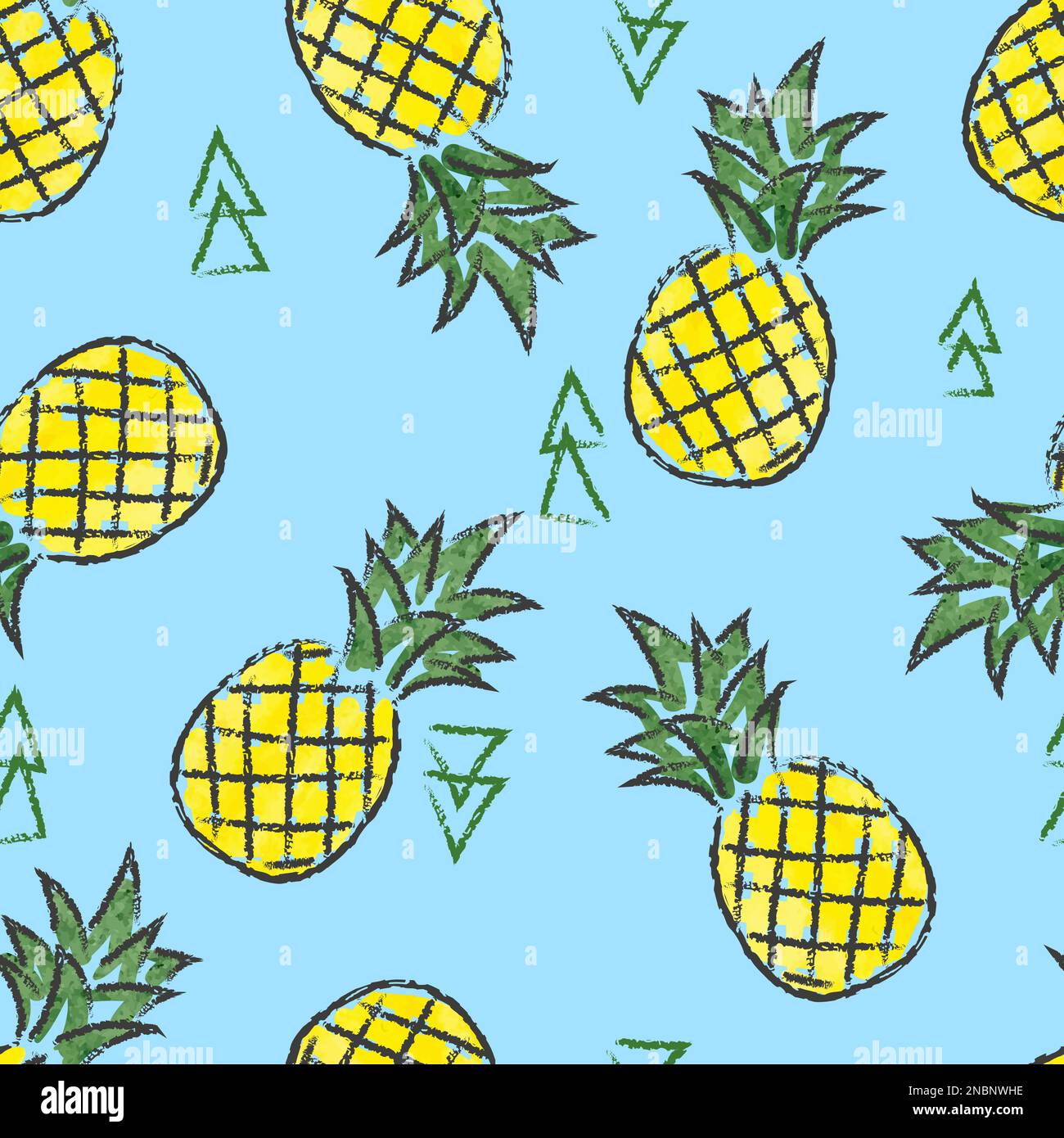 Seamless watercolor bright pineapple pattern. Vector hand drawn fruit ...