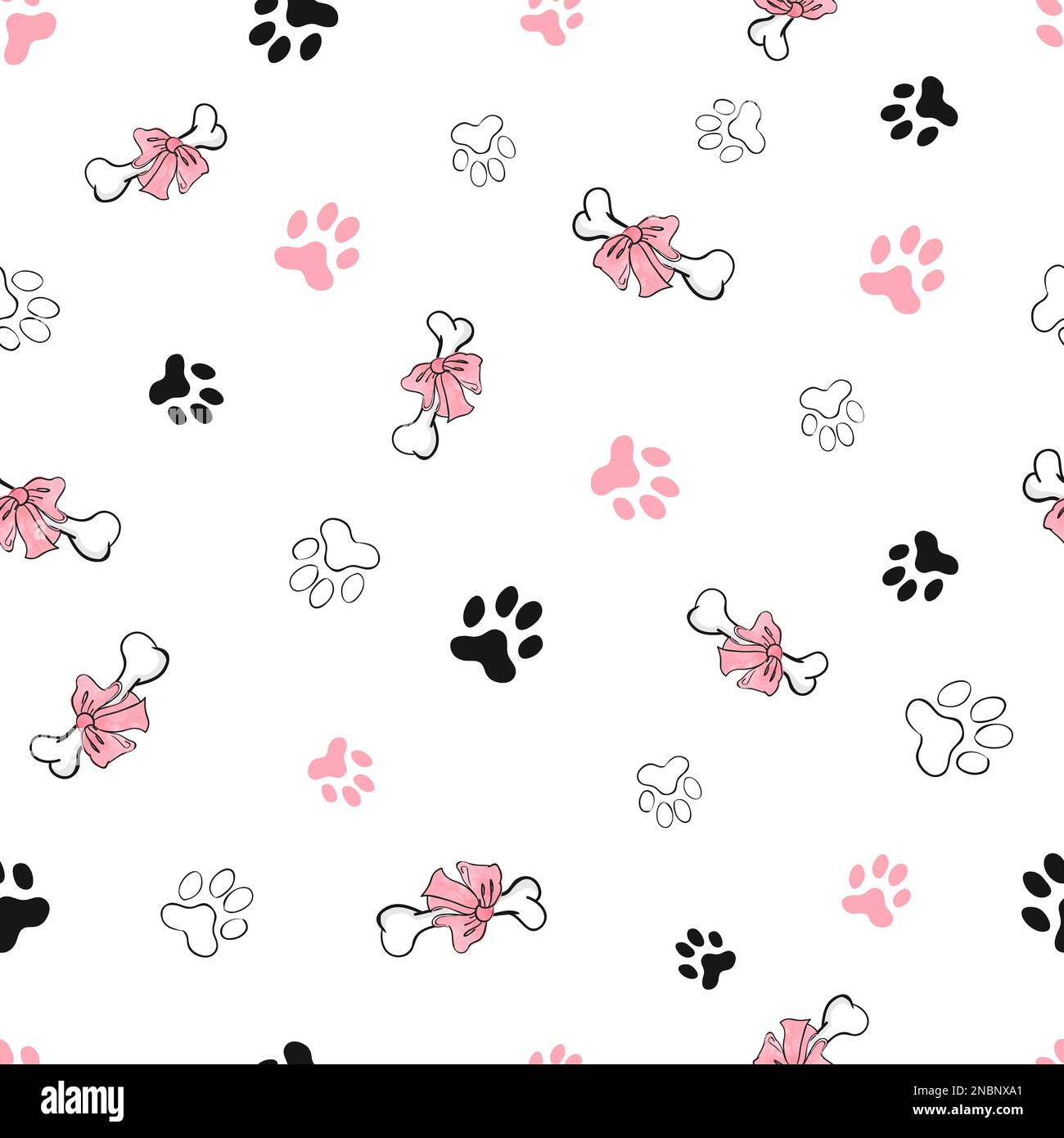 Seamless pattern with dog paw footprint and bones. Vector illustration ...