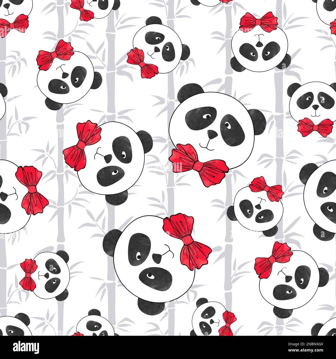 Seamless pattern with panda and bamboo. Vector illustration with cute ...
