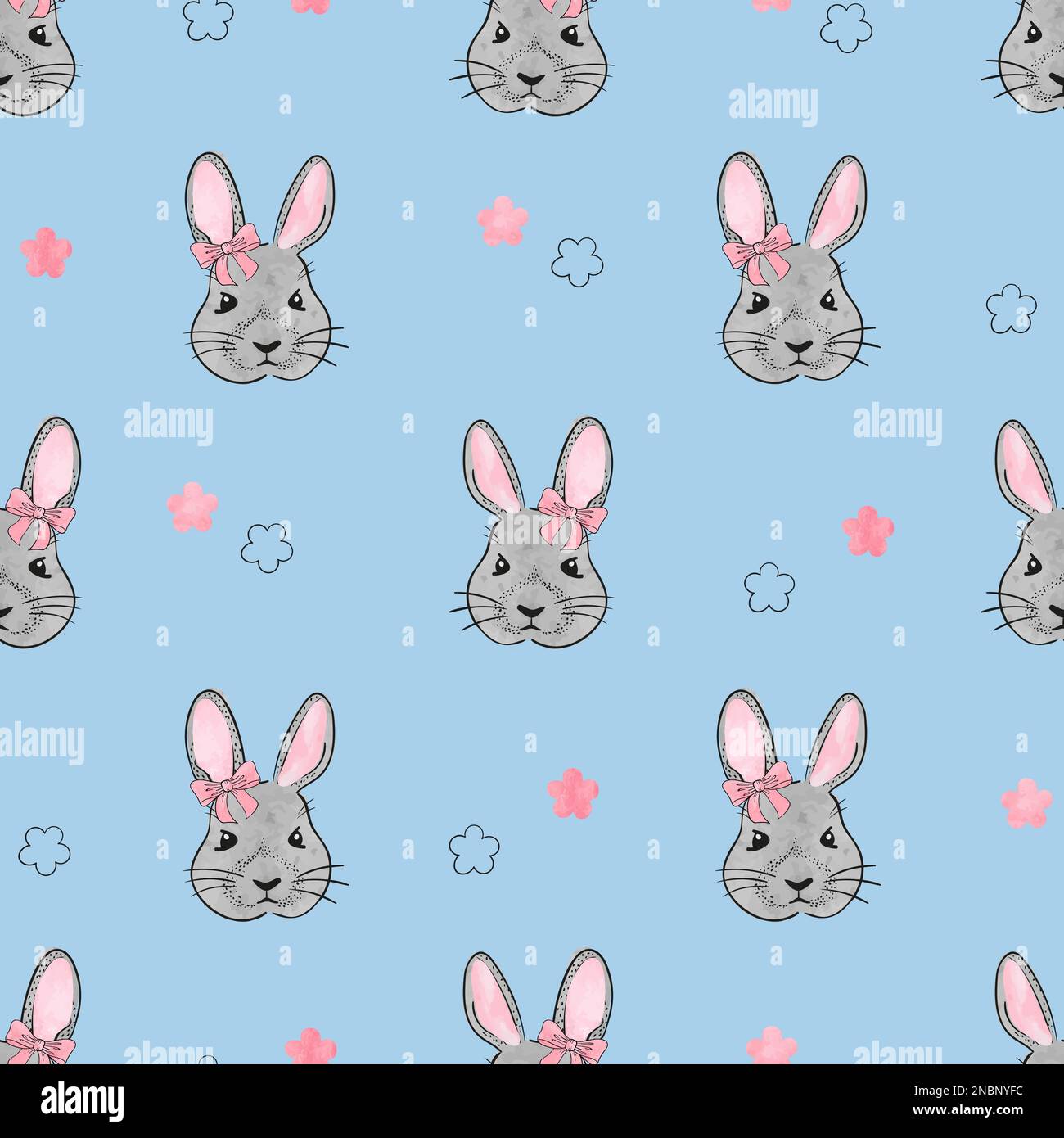 Seamless pattern with cute watercolor bunny. Vector kids background ...