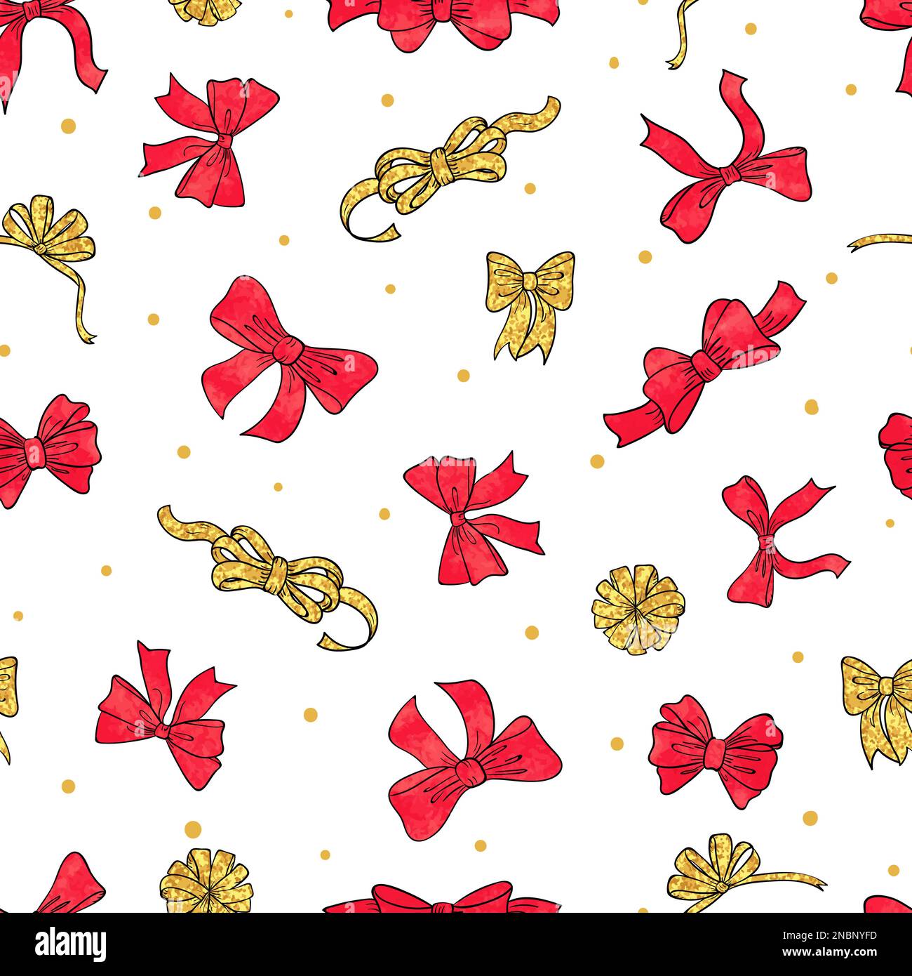 Seamless red and golden bows pattern. Vector celebration background for ...