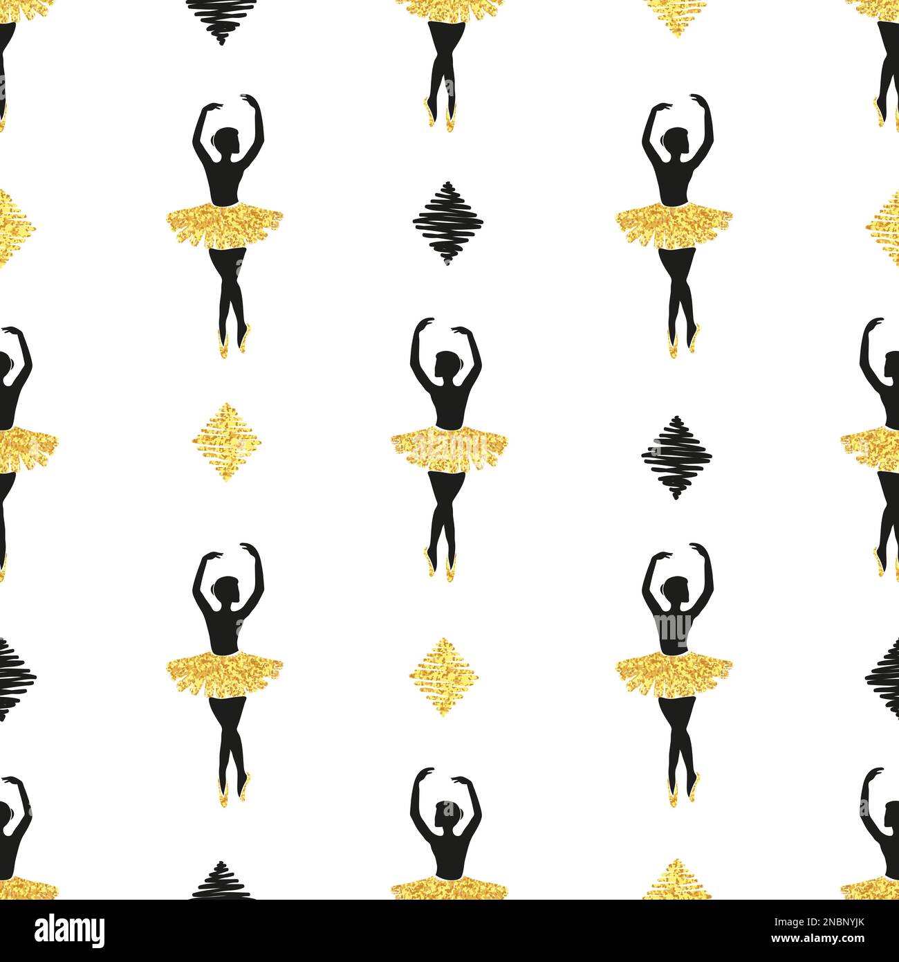 Seamless pattern with dancing ballerinas. Vector illustration in black ...