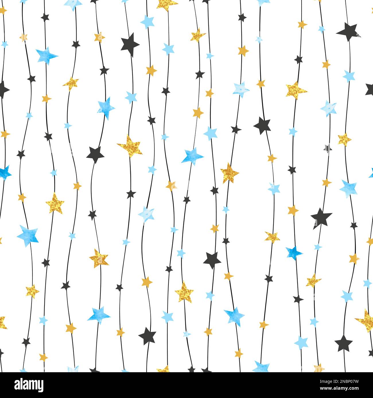 Seamless stars pattern in blue, black and golden colors. Vector ...