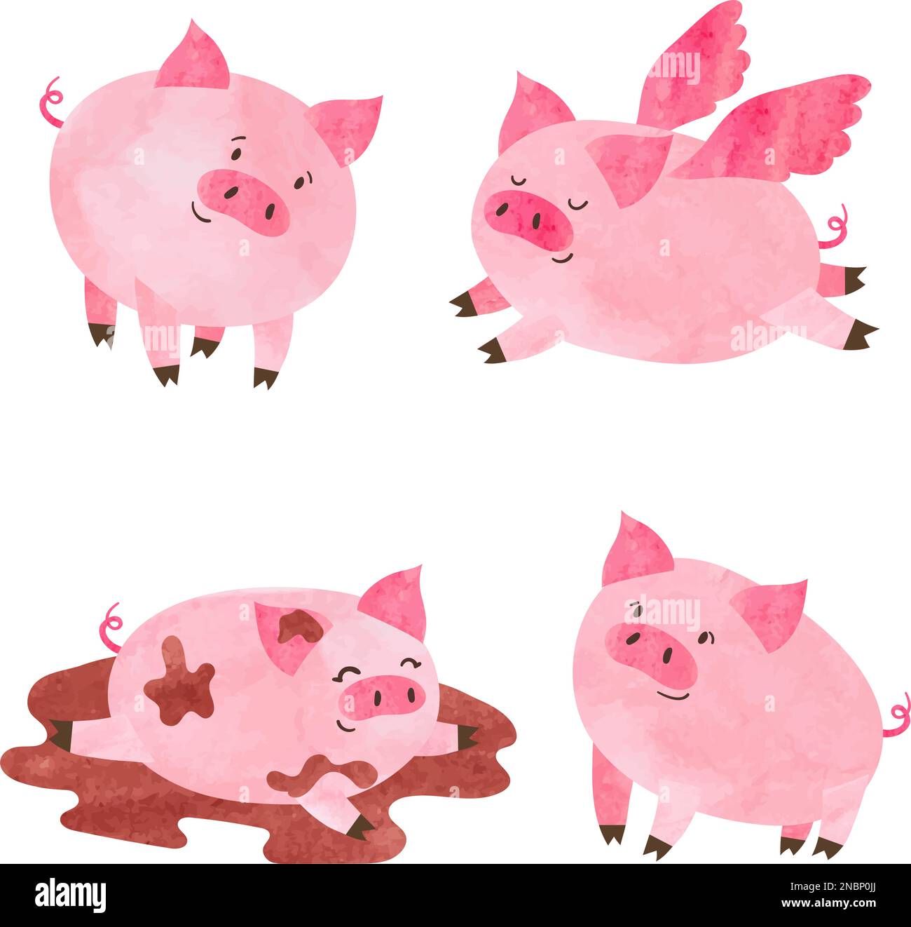 Watercolor cute pigs set. Vector cartoon illustration Stock Vector ...