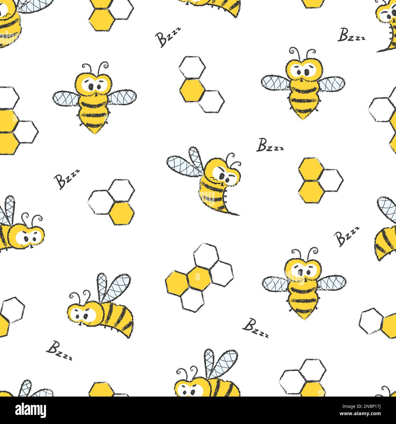 Seamless cute bees pattern. Vector honey background Stock Vector Image ...