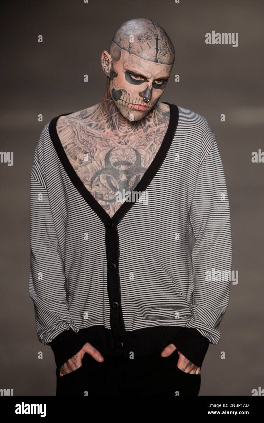 Canadian model Rick Genest, aka Zombie Boy, wears a creation by ...