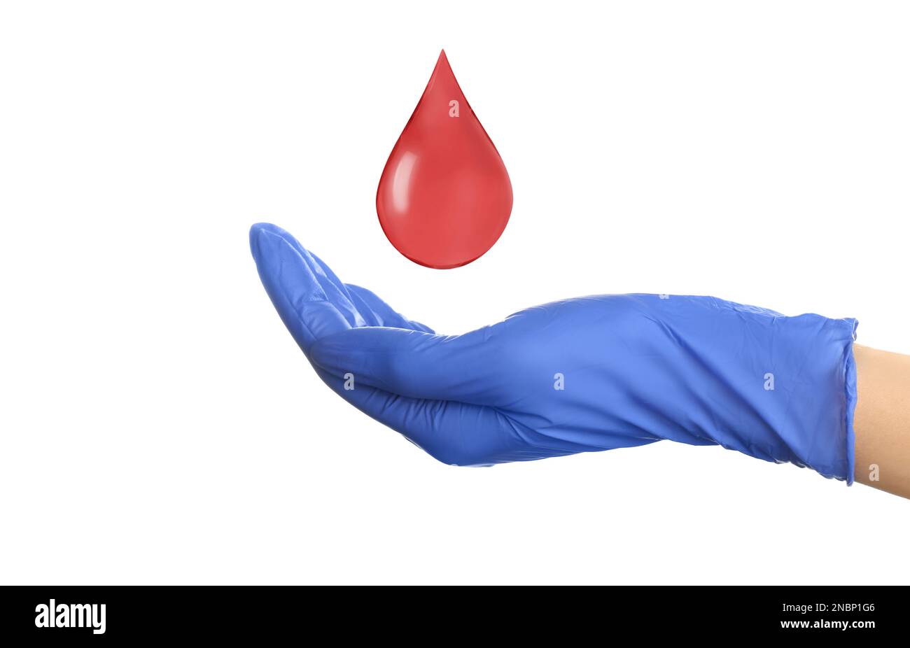 Doctor and drop of blood on white background, closeup. Anemia concept ...