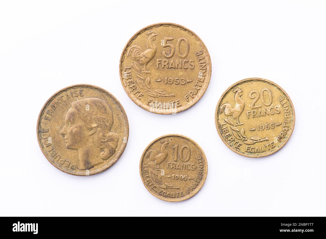 Antique coins of the French Republic from the 50's. Francs of France ...