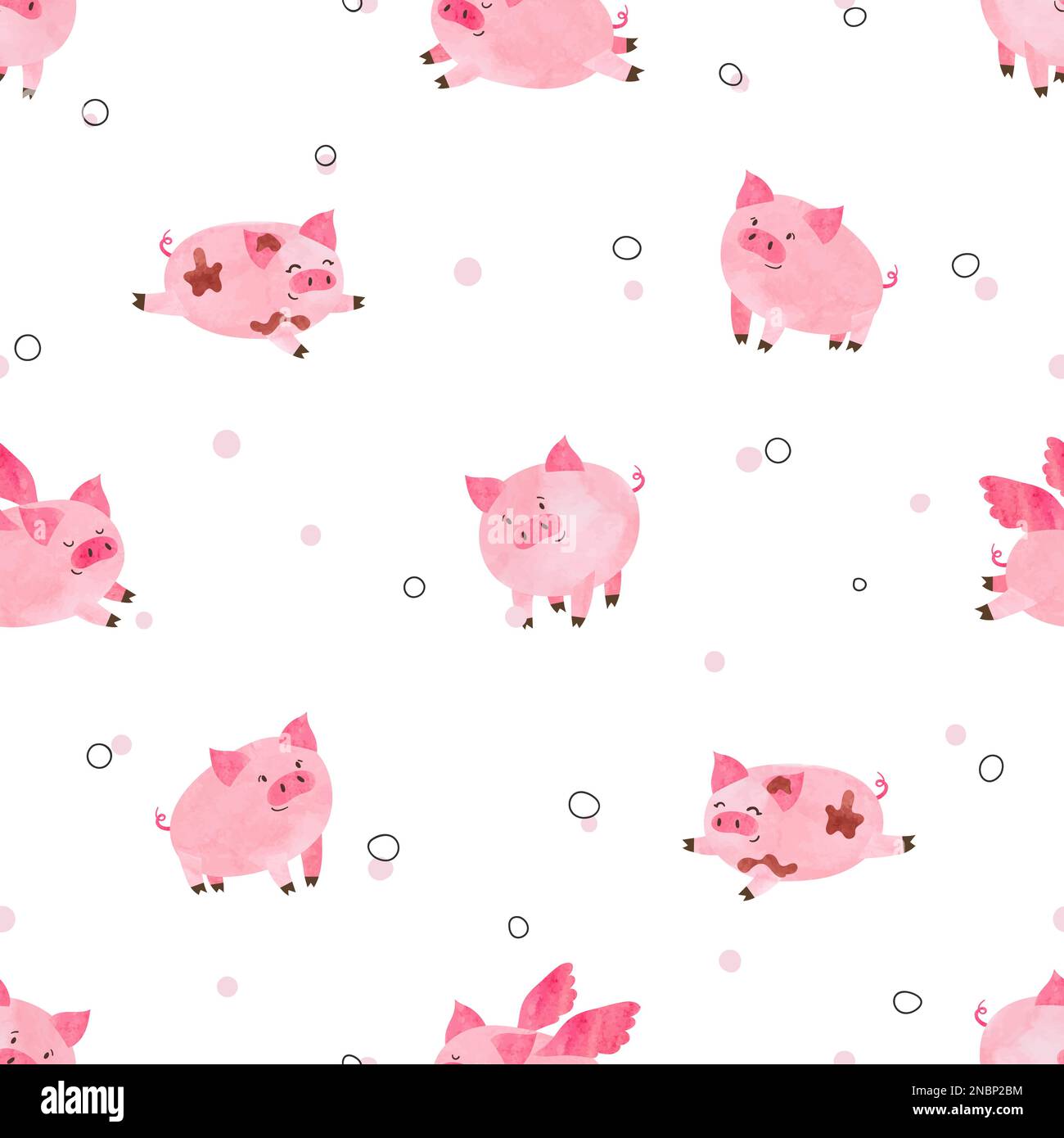 Seamless cute pigs pattern for kids design. Vector watercolor cartoon ...