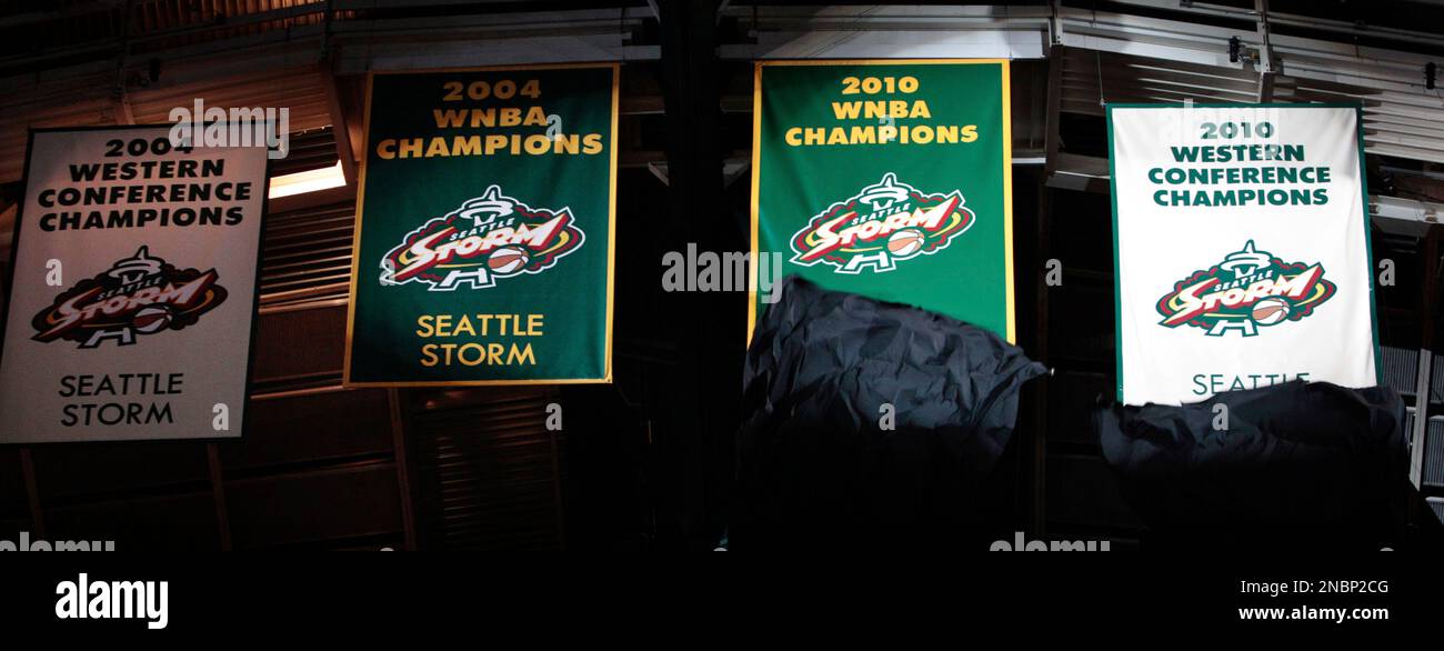 The Seattle Storm's new championship banners are unveiled near the ...