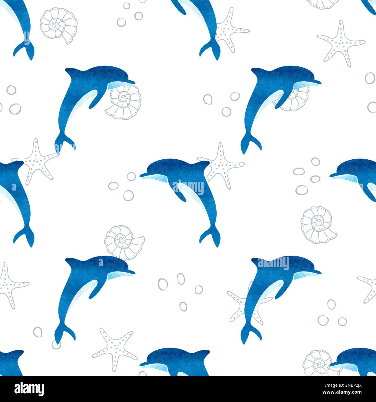 Seamless watercolor dolphins pattern. Vector marine background Stock ...