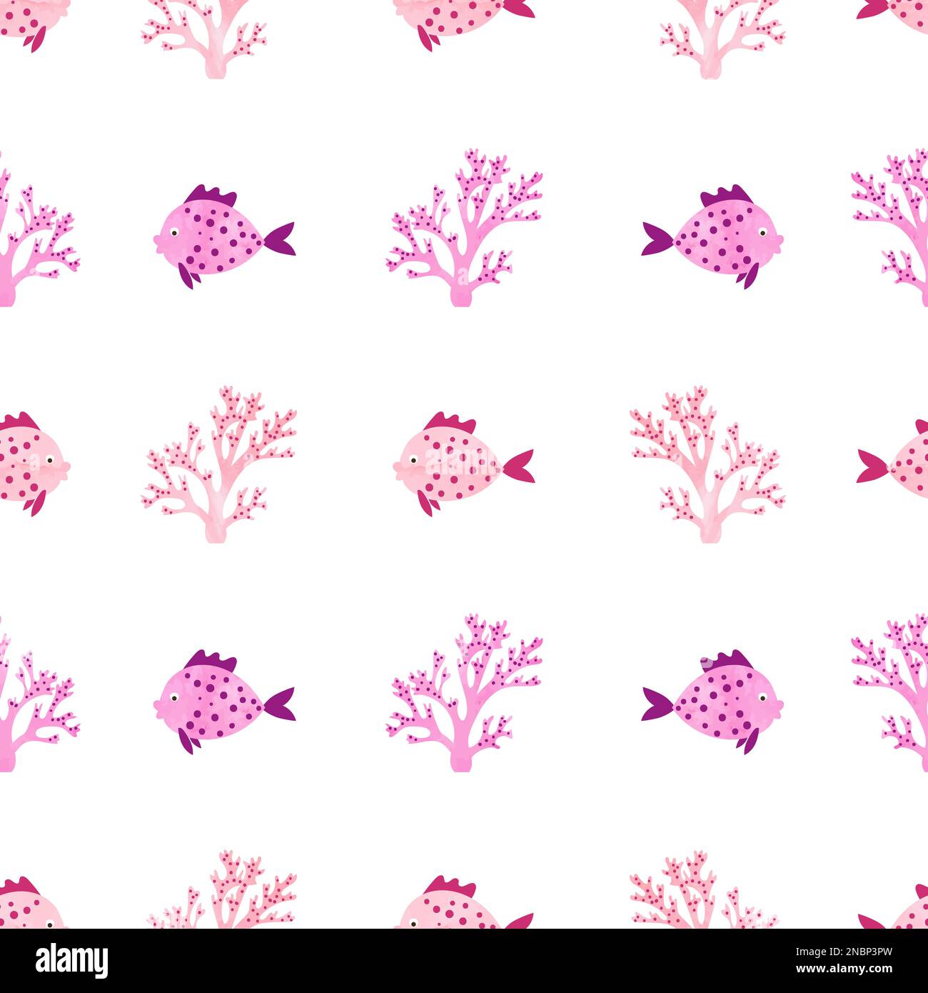 Watercolor fish and corals pattern. Seamless vector marine background ...