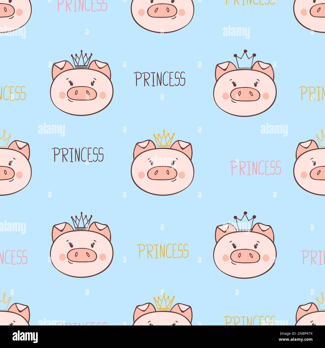 Seamless cute princess pig pattern. Vector background for kids design ...
