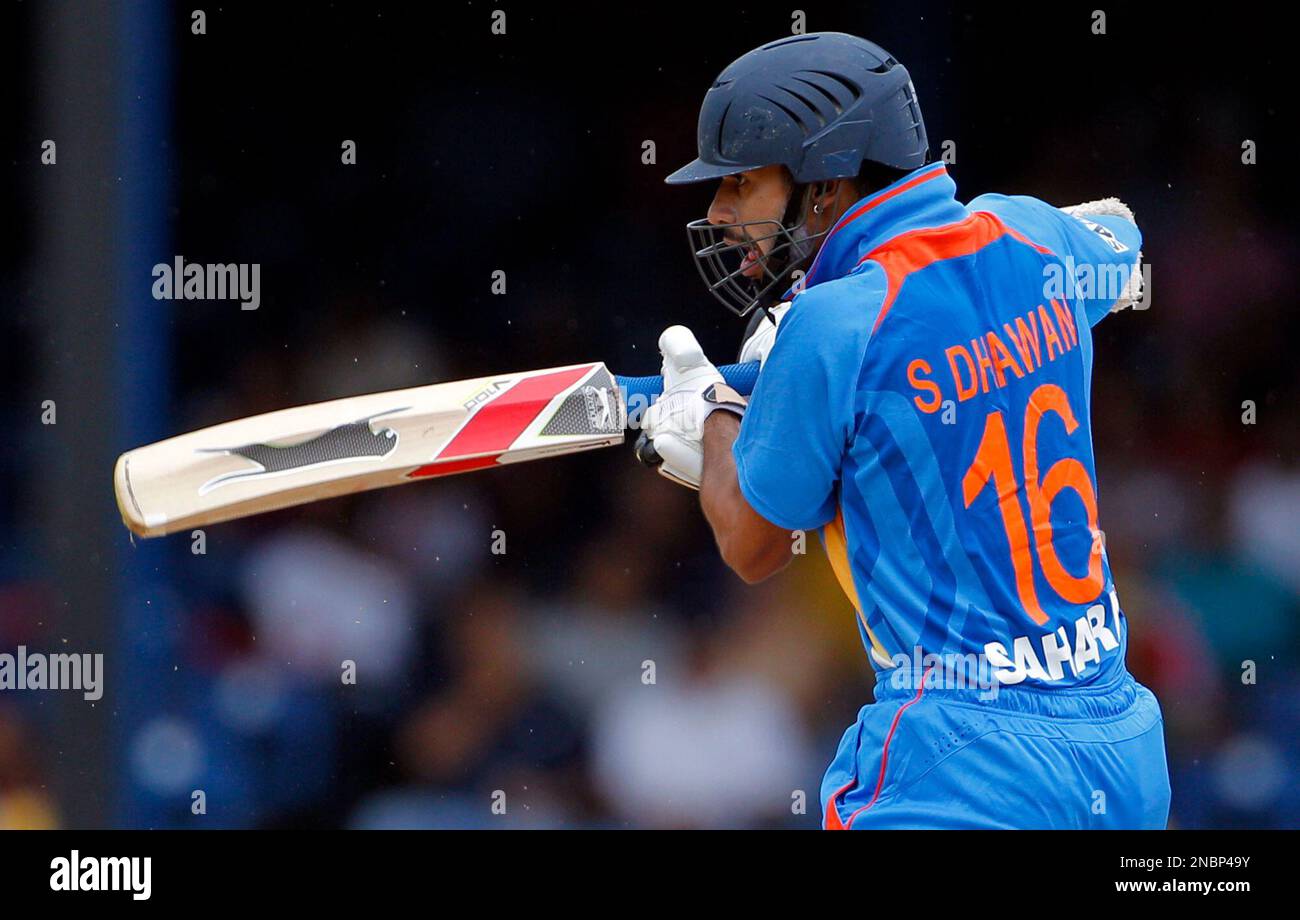 Indias Opener Shikhar Dhawan Drives A Delivery Off West Indies Ravi