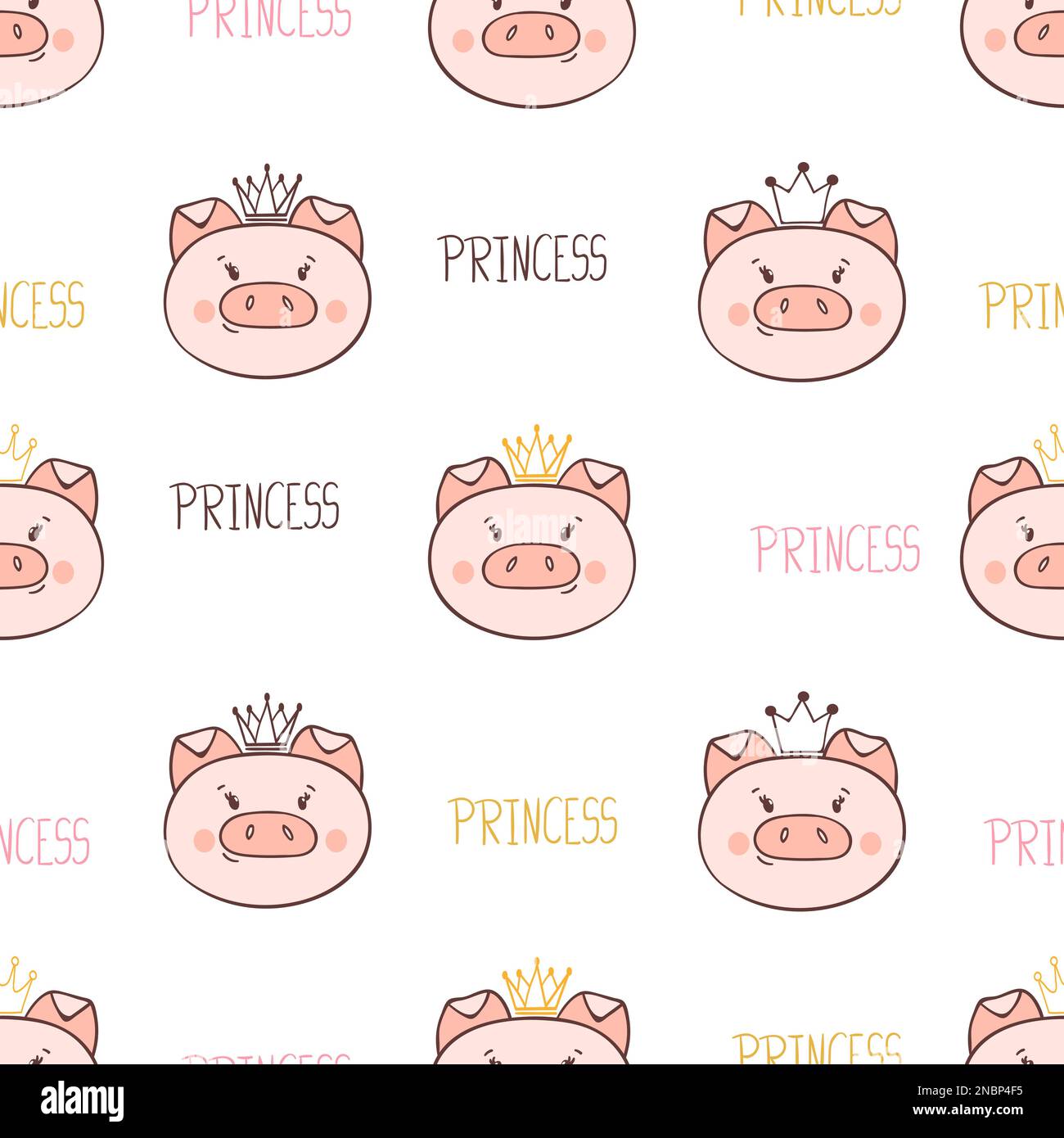 Cute princess pig pattern. Vector background for kids design Stock ...