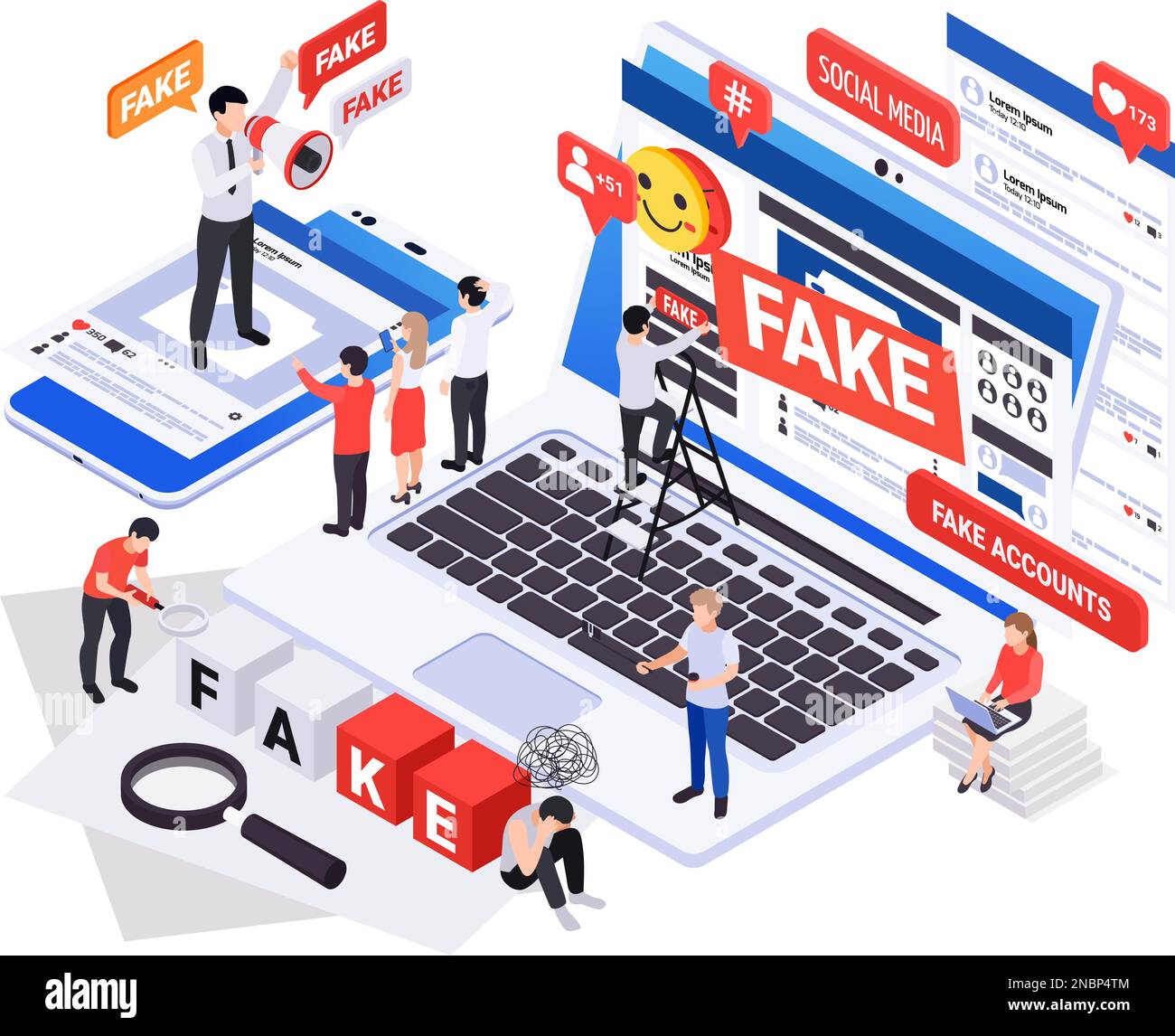 Fake News Disinformation Propaganda Isometric Composition With Laptop