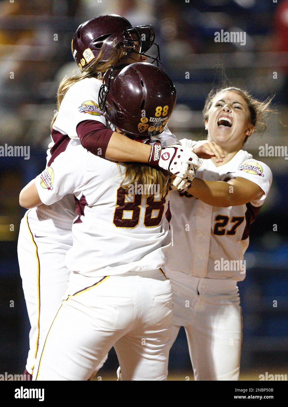Arizona State's Katelyn Boyd, left, Kaylyn Castillo, right, and Annie ...