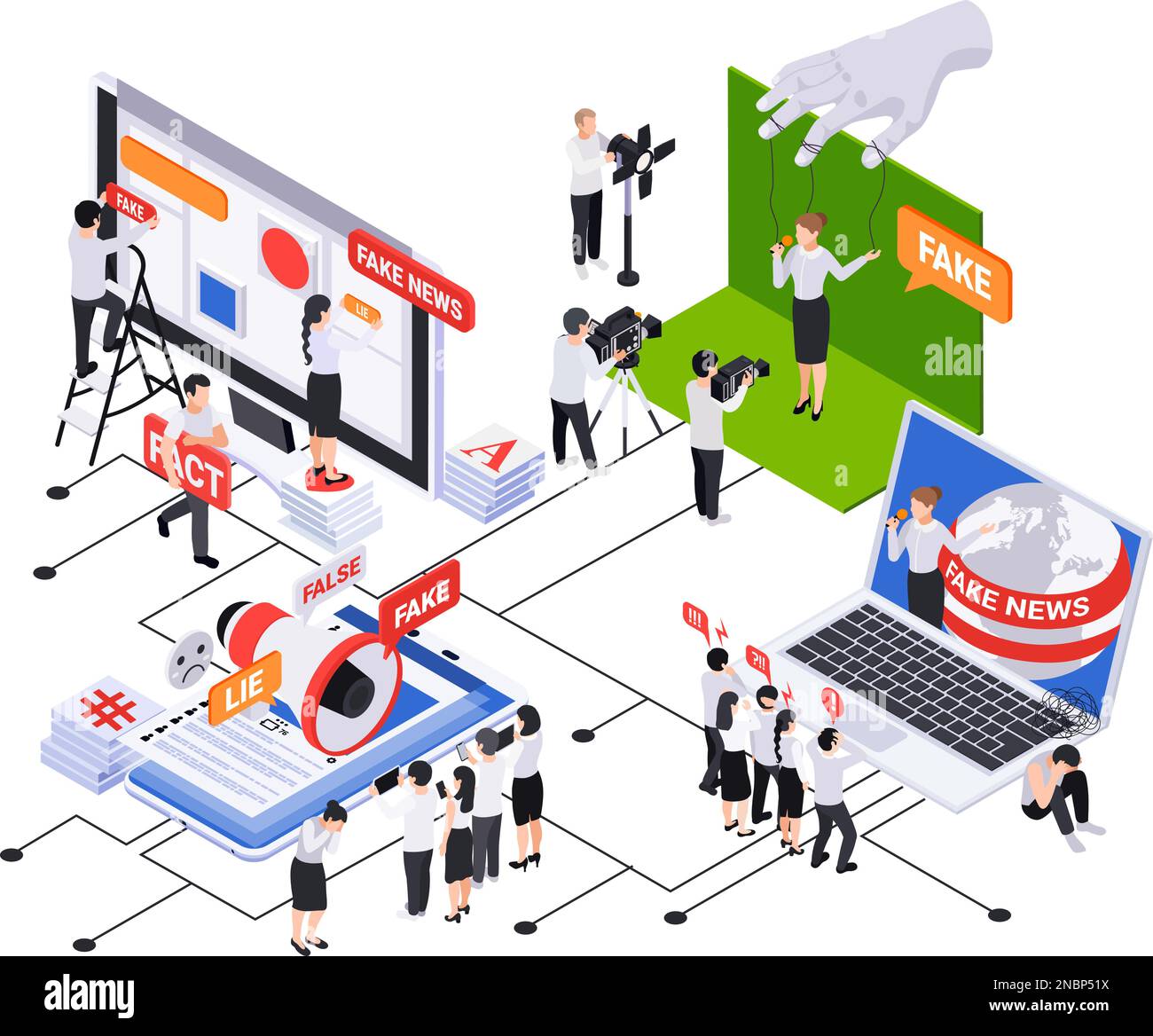Fake news disinformation propaganda isometric composition with ...