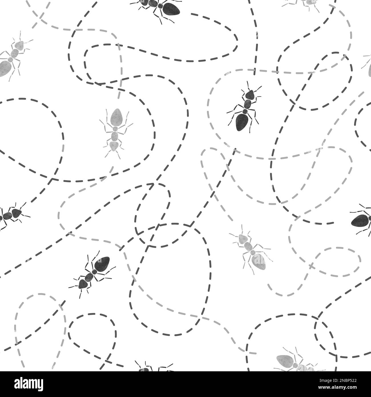 Watercolor ants with traces seamless pattern. Vector monochrome ...