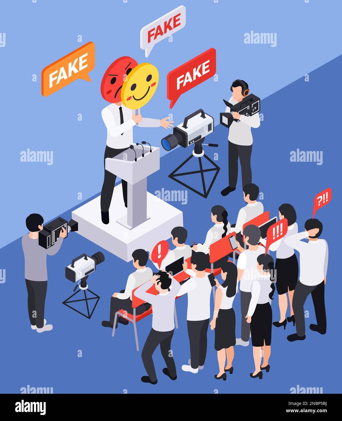 Fake news disinformation propaganda isometric composition with human ...