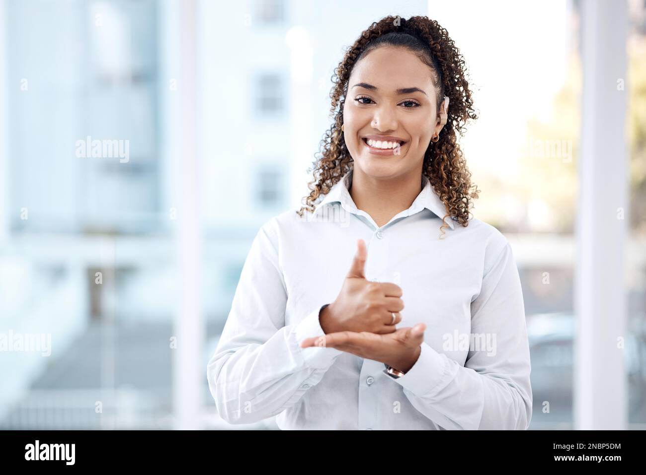 Help, black woman portrait and sign language with deaf person thumbs up ...