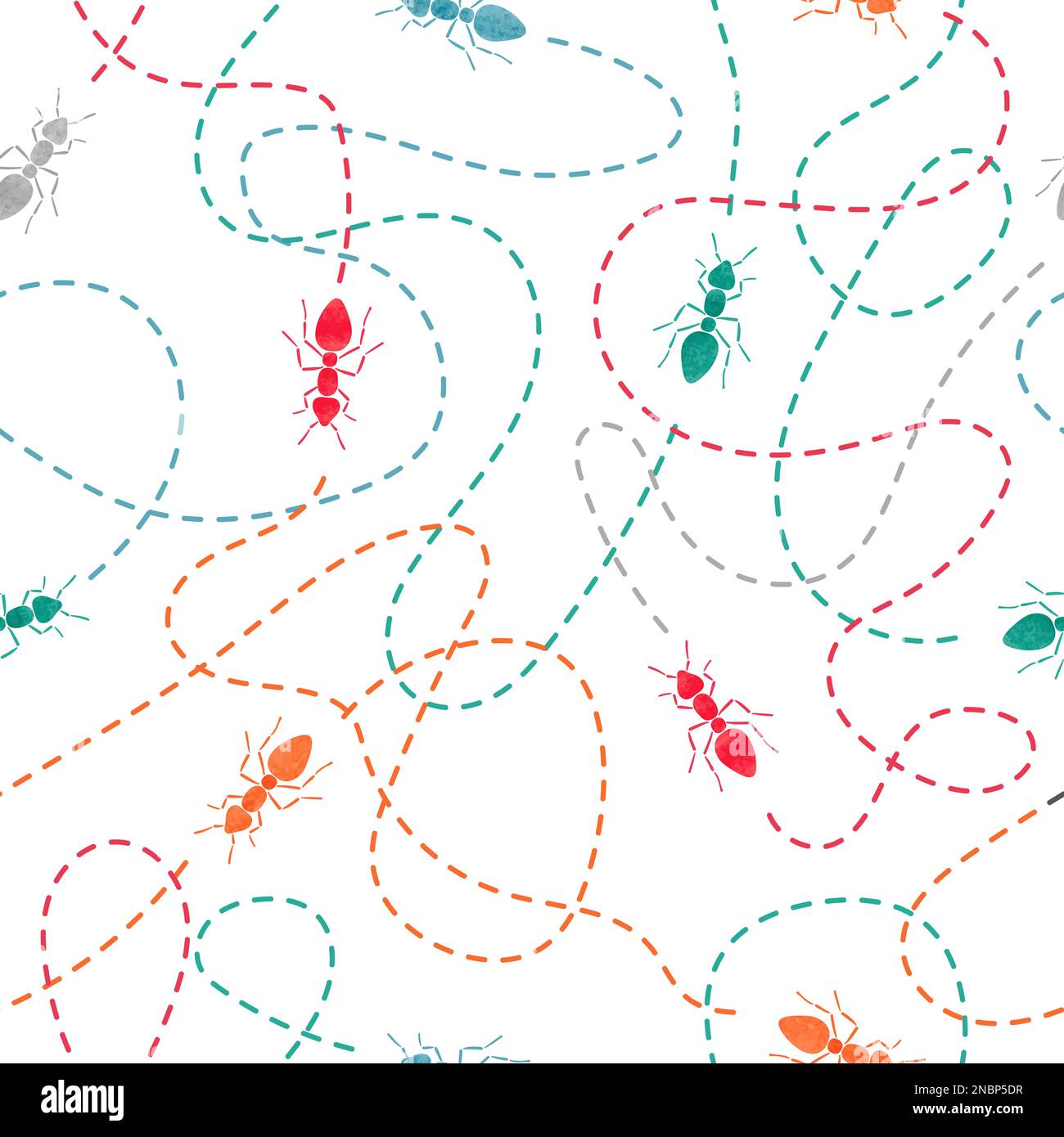 Seamless watercolor ants with traces pattern. Vector background Stock ...