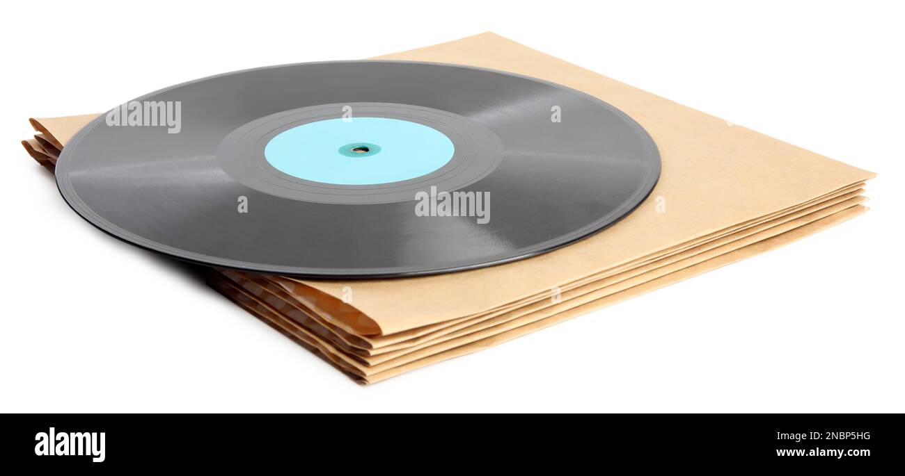 Vintage vinyl record and paper covers isolated on white Stock Photo - Alamy
