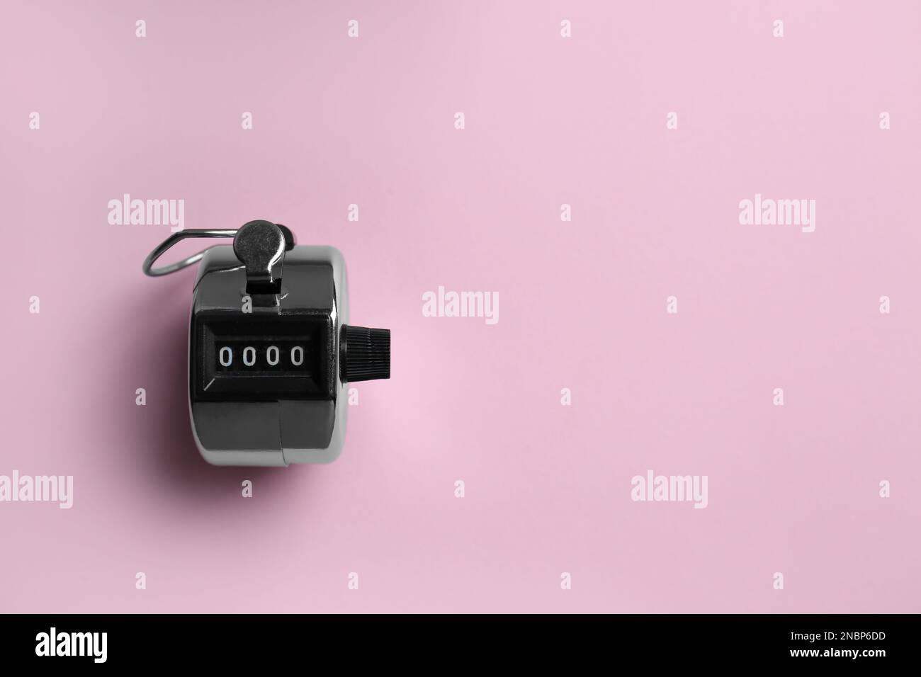 Modern timer on pink background, top view. Space for text Stock Photo ...