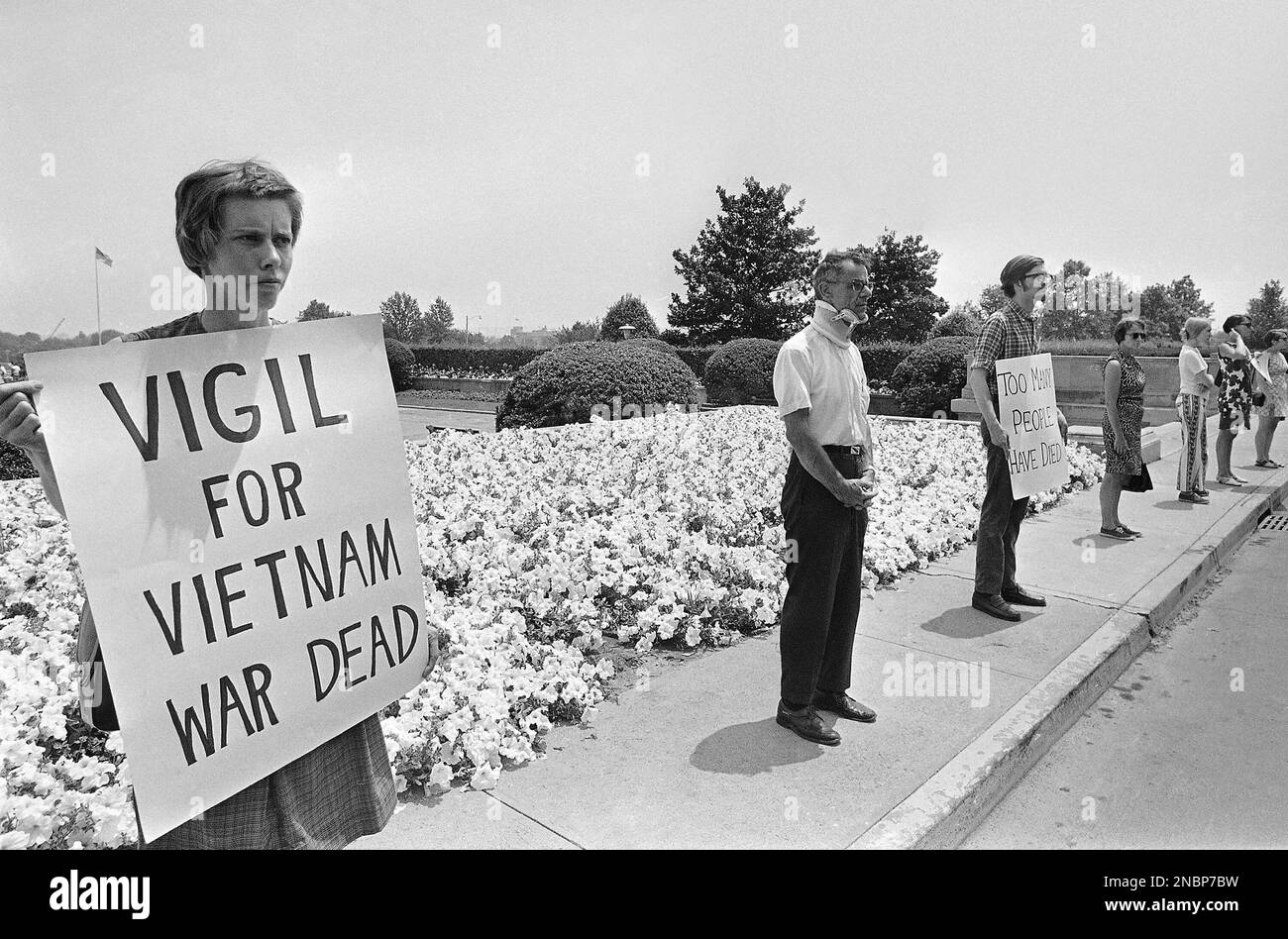 Vietnam War protesters stand facing the Pentagon in Washington, July 3 ...