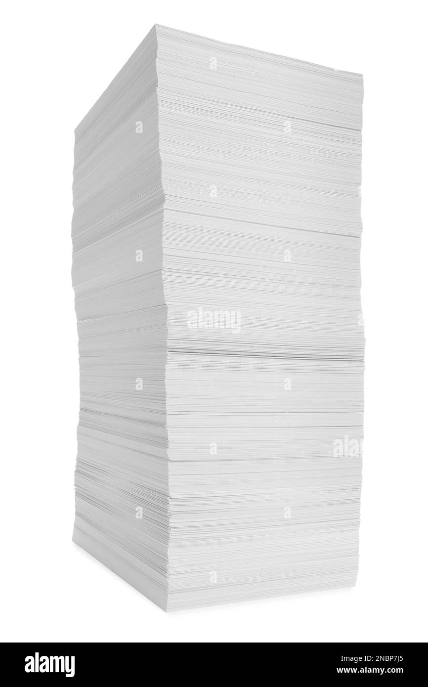 Pile of white paper sheets isolated Black and White Stock Photos ...