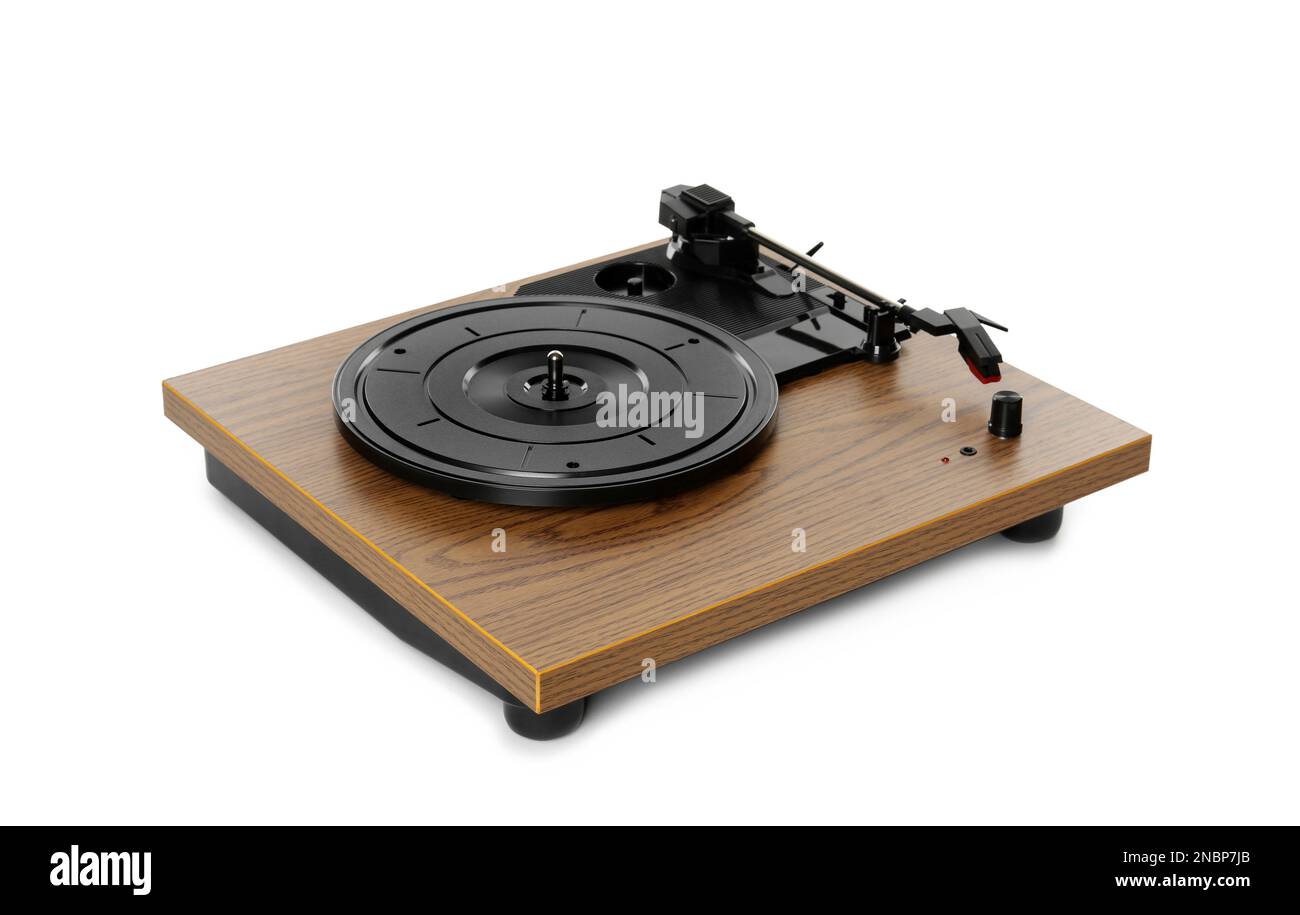 Modern vinyl record turntable isolated on white Stock Photo - Alamy