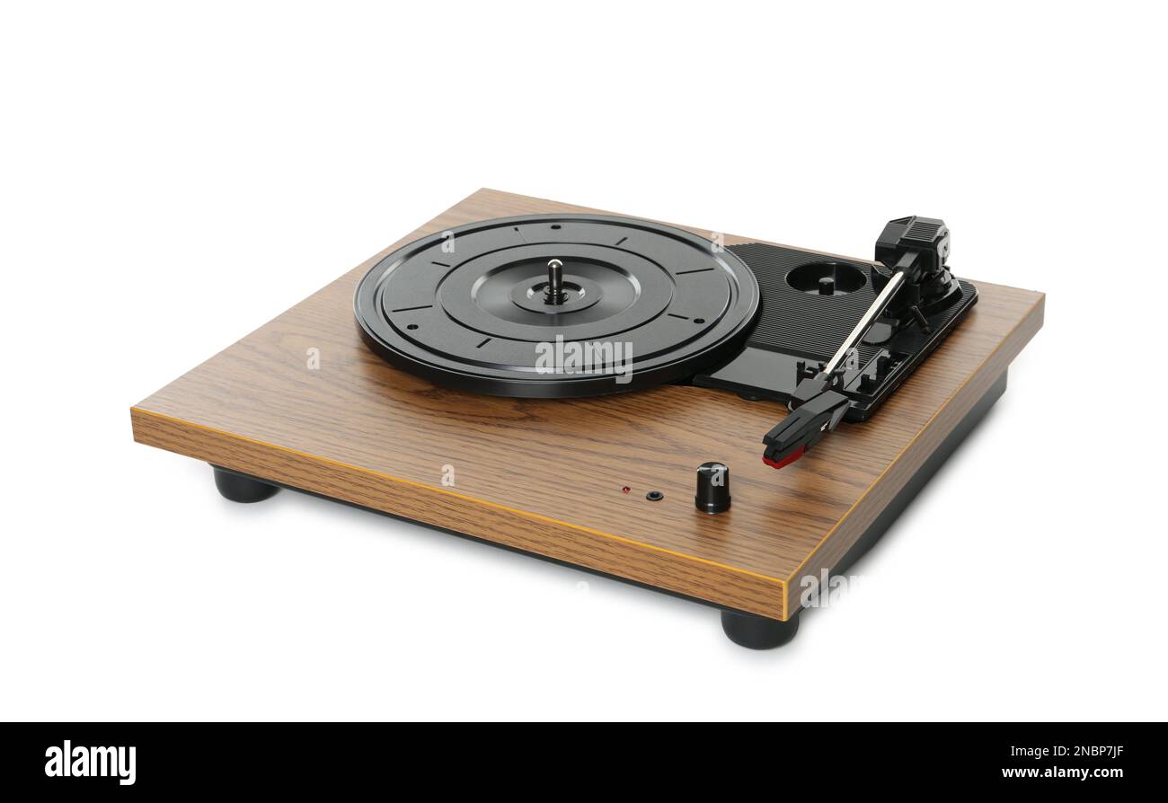 Modern vinyl record turntable isolated on white Stock Photo - Alamy