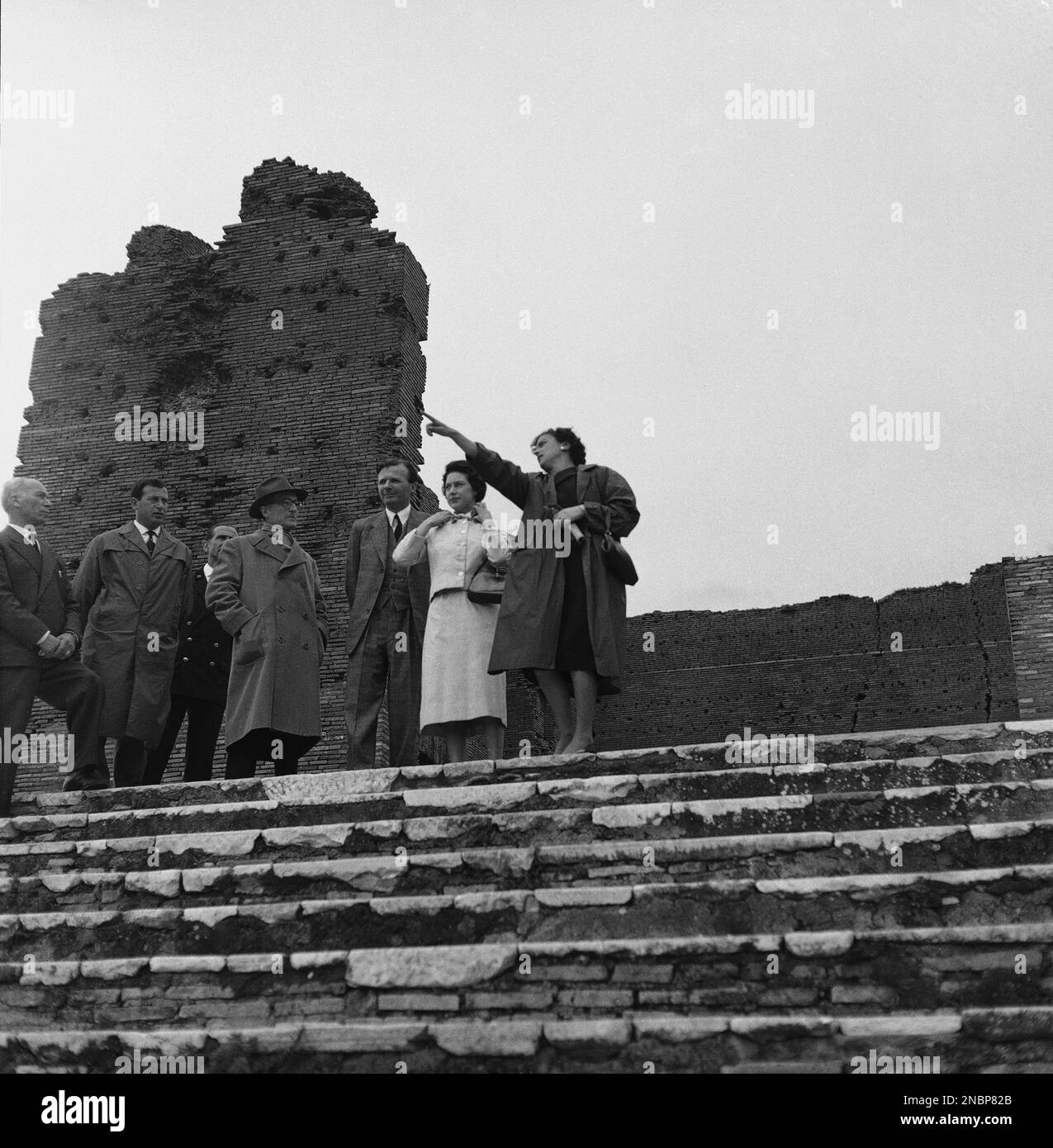 Princess Margaret, center, tours the ruins of Ostia Antica at the mouth ...