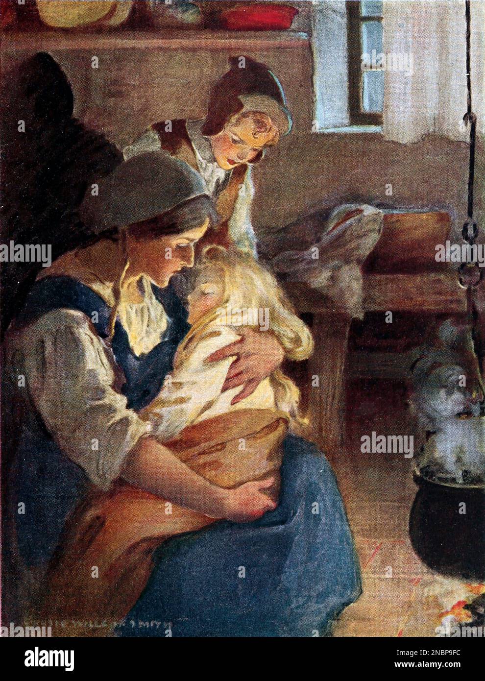 There sat his mother by the fire, and in her arms lay the princess fast ...