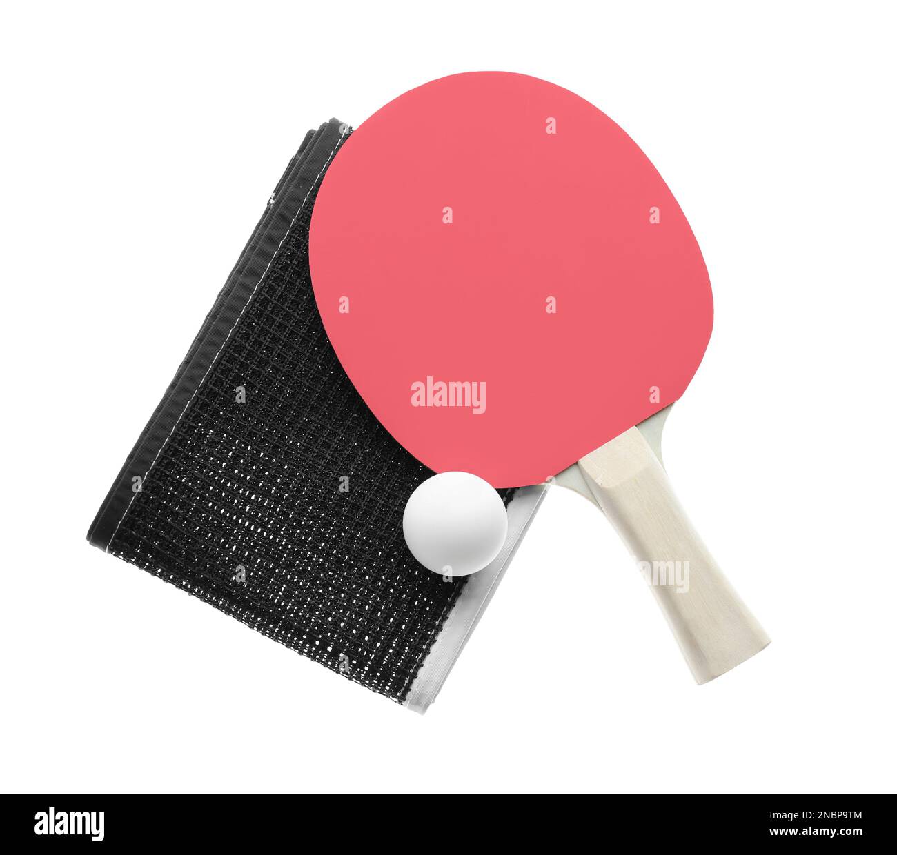 Ping pong racket, net and ball isolated on white, top view Stock Photo ...