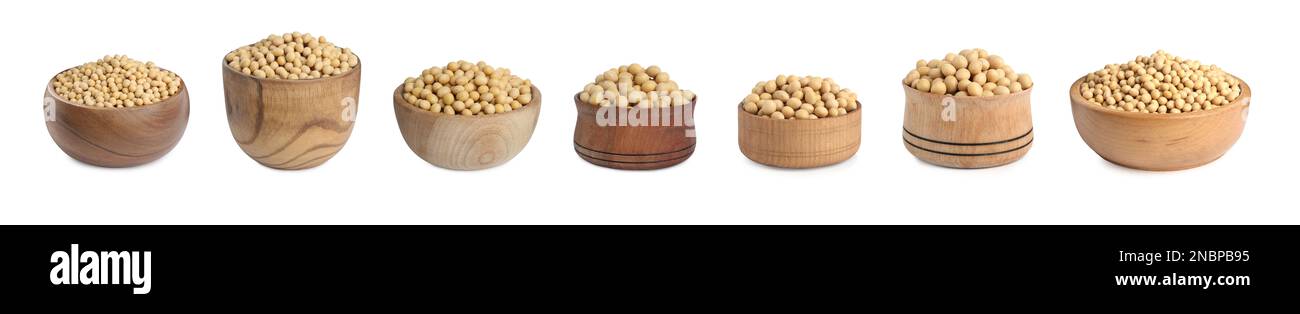 Set with soya beans on white background. Banner design Stock Photo - Alamy