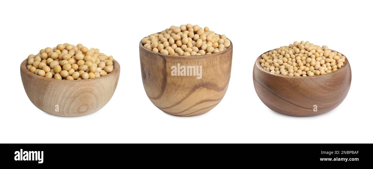 Set with soya beans on white background. Banner design Stock Photo - Alamy