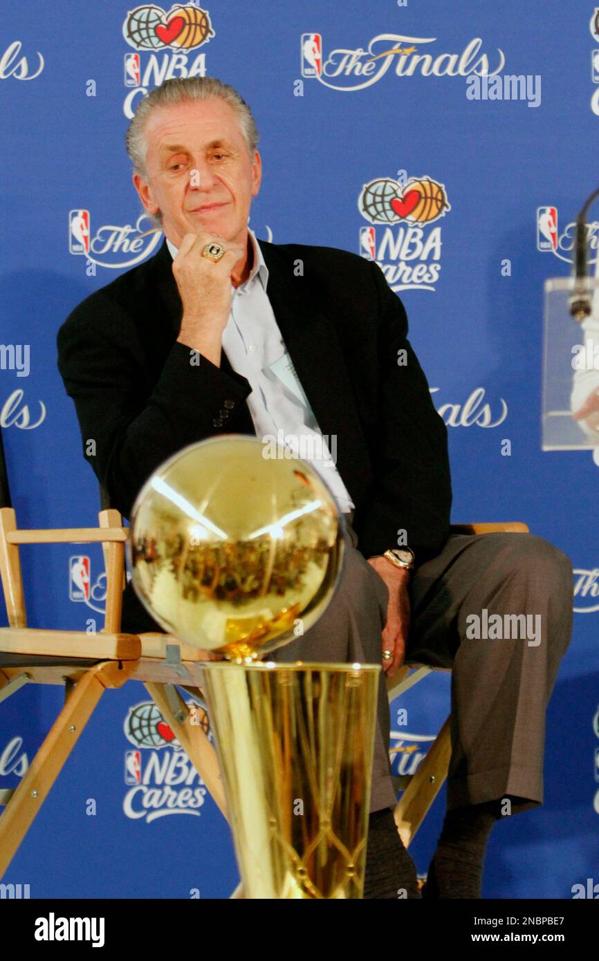 Miami Heat President Pat Riley looks on during a visit to students at ...