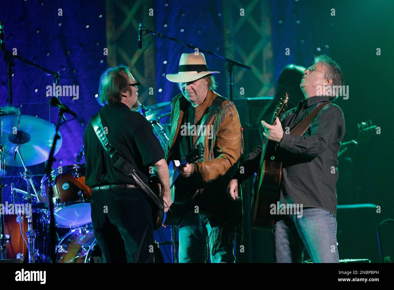 Buffalo Springfield, from left, Stephen Stills, Neil Young and Richie Furay perform at the Fox ...