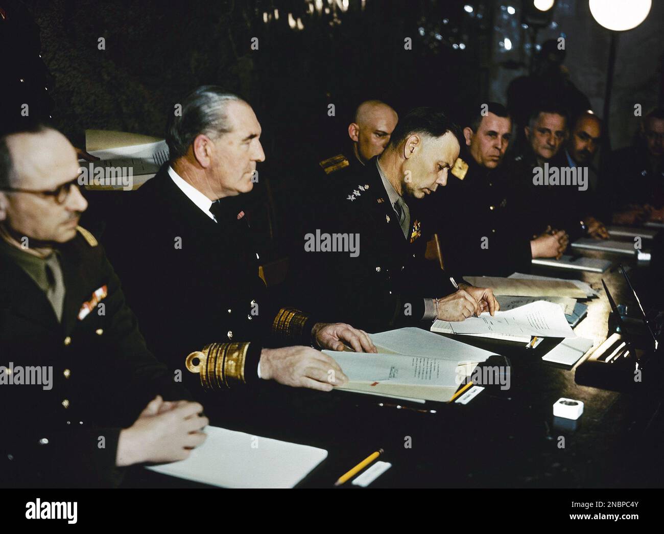 Americans and Russians signing surrender papers in 1945. (AP Photo ...