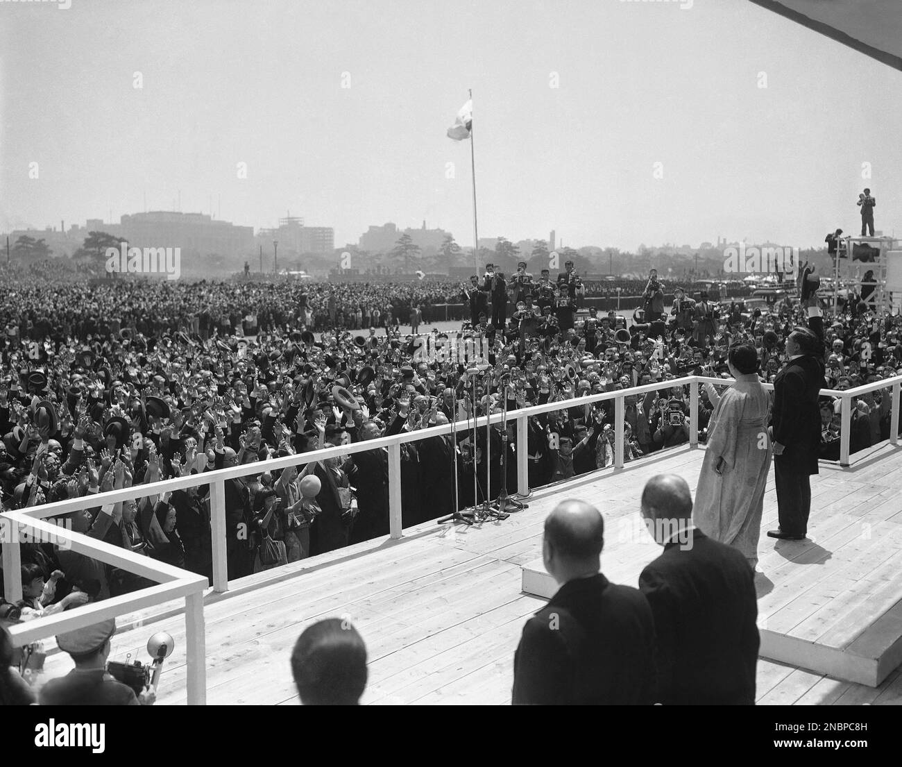 General views of crowds, stands, etc., in Japan on May 3, 1951 before ...