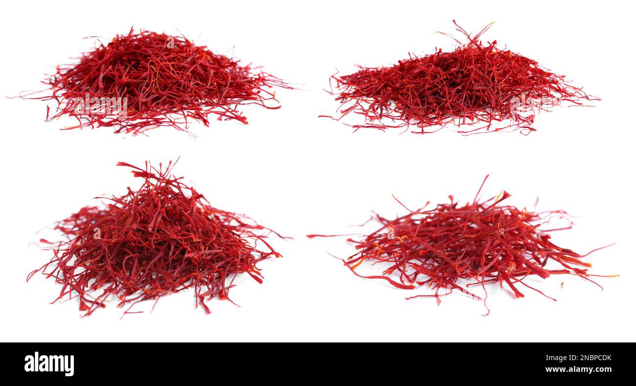 Set with dried saffron on white background. Banner design Stock Photo ...