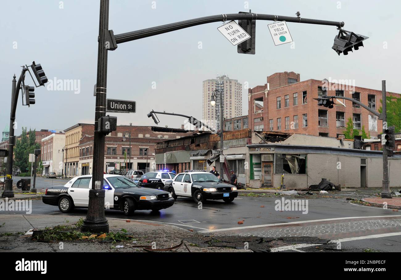 Storm damage is seen in downtown Springfield, Mass., Wednesday, June 1 ...
