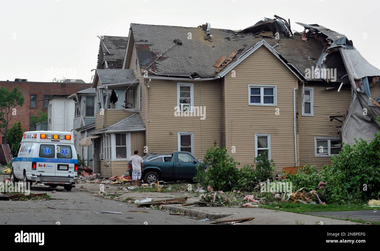 Storm damage is seen in downtown Springfield, Mass., Wednesday, June 1 ...