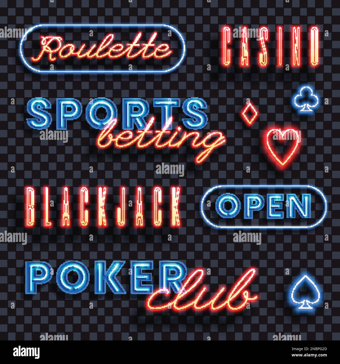 Neon light frames realistic set of isolated billboards for casino and ...