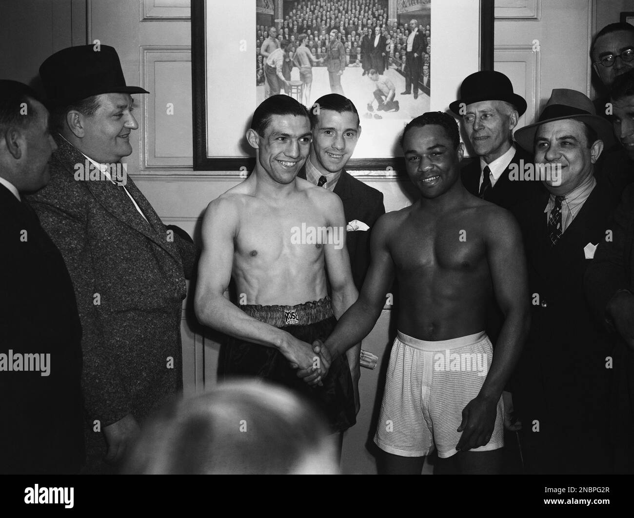 Ernie Roderick, left, and Henry Armstrong at the weigh-in, for ...