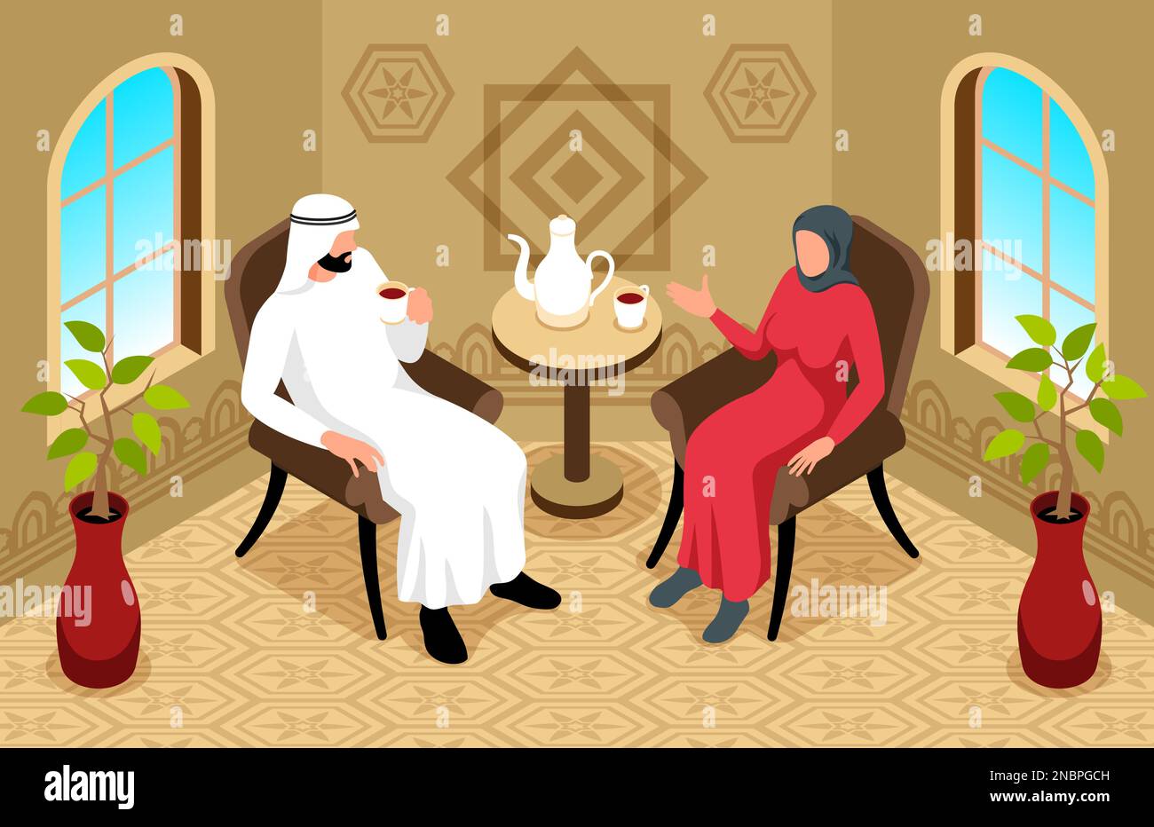 Isometric arab composition with indoor scenery ornamental interior and ...