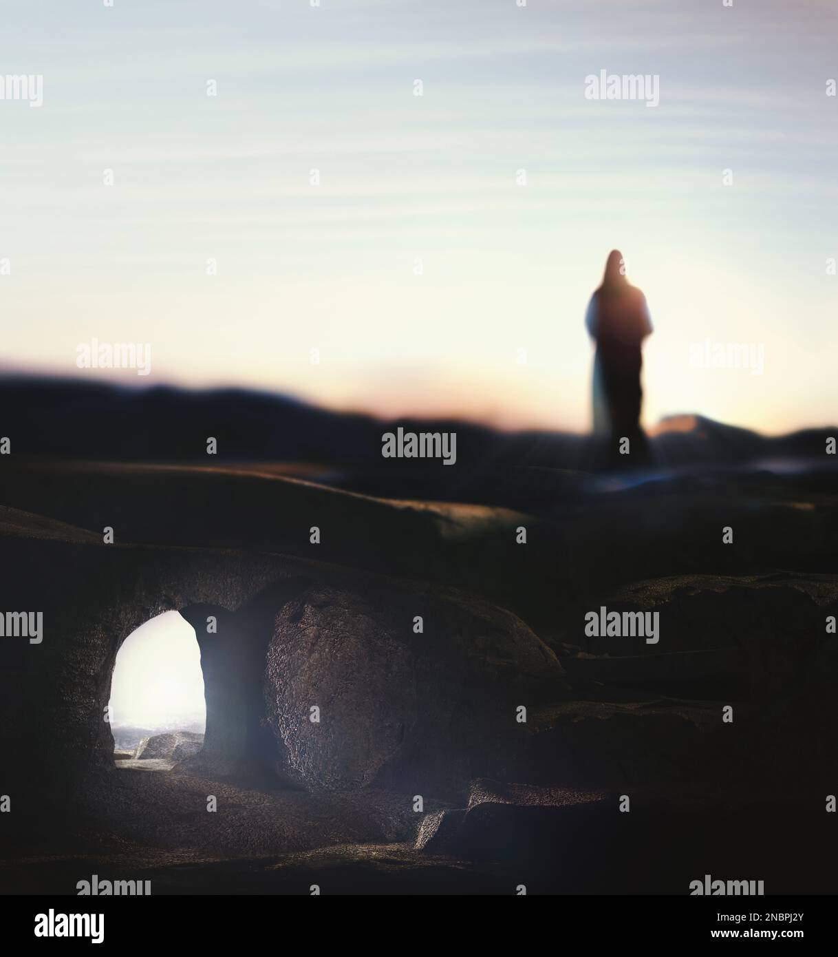 Golgotha Hill Jesus Christ Crucifixion Death and Resurrection from Stone Tomb Bokeh Silhouette ...